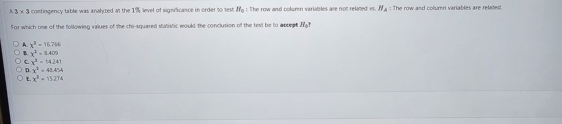 Solved A 3×3 ﻿contingency table was analyzed at the 1% | Chegg.com