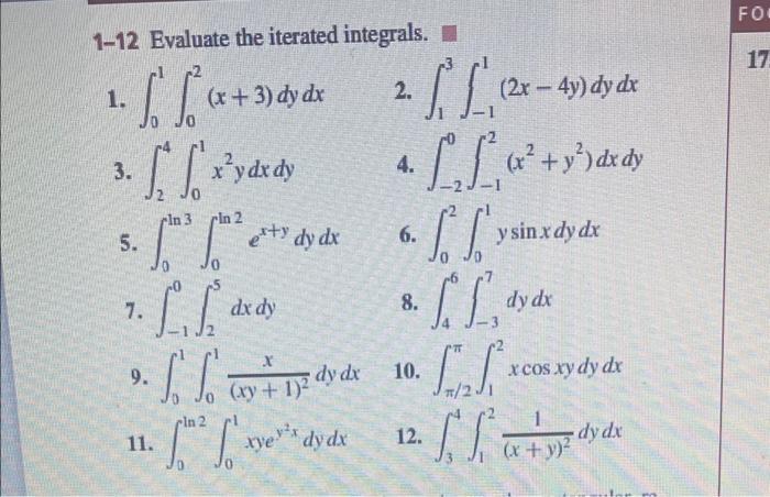 Solved 1-12 Evaluate the iterated integrals. 1. | Chegg.com