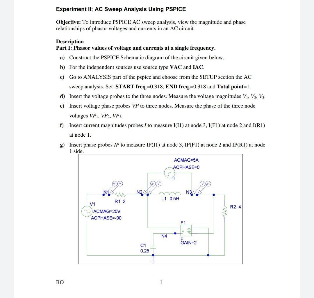 Solved Experiment II: AC Sweep Analysis Using PSPICE | Chegg.com