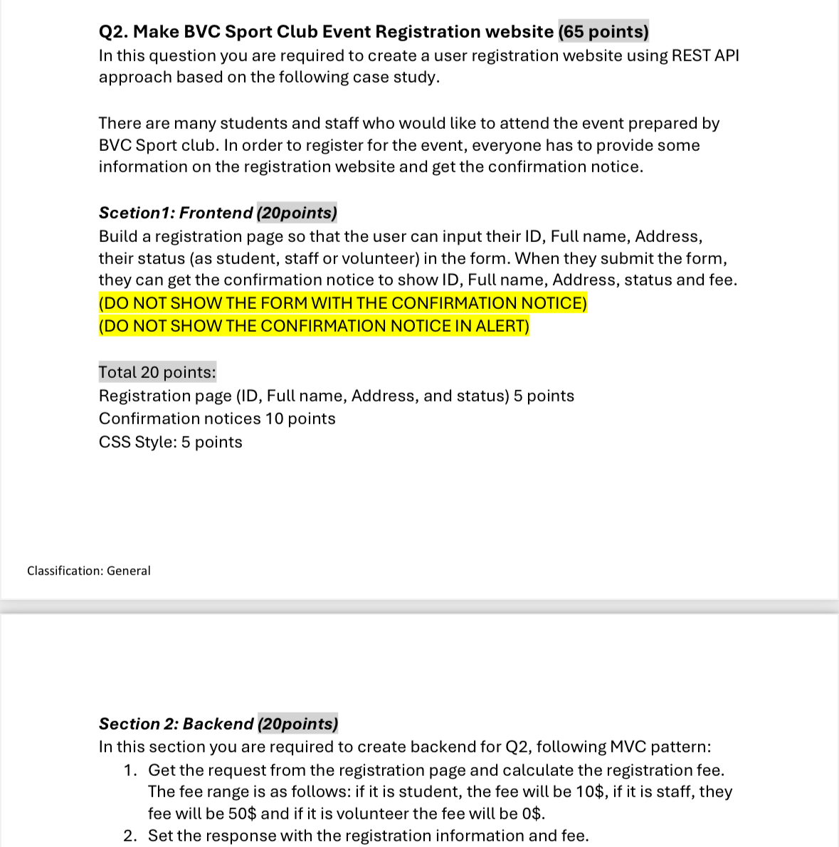 Solved Q2. ﻿Make BVC Sport Club Event Registration website | Chegg.com