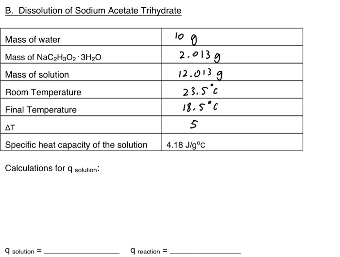 Solved Calculate moles of NaC2H3O2 3H20 (s), then use | Chegg.com
