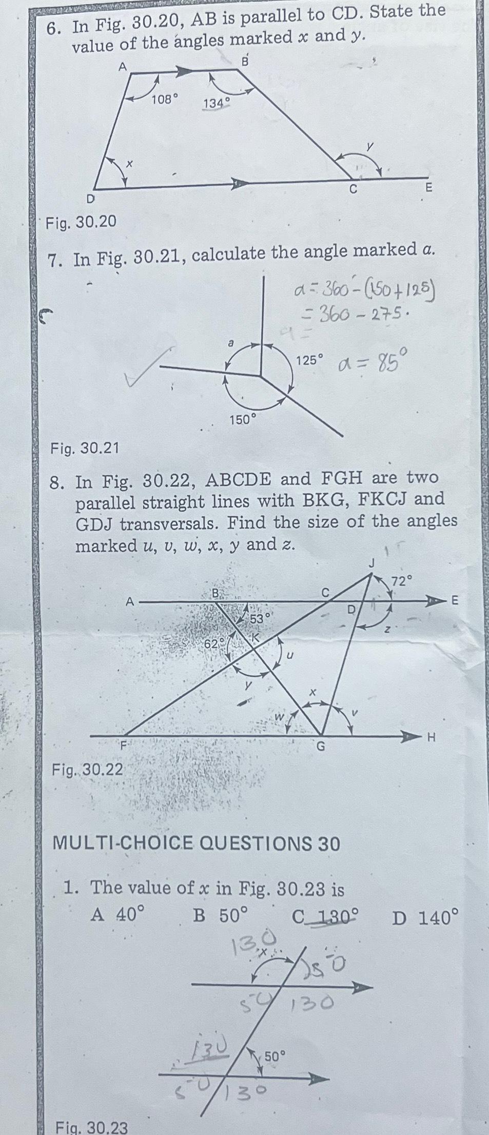 Solved In Fig. 30.20,AB ﻿is parallel to CD. ﻿State the value | Chegg.com
