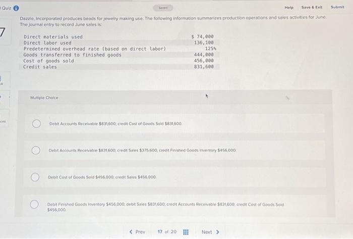 Solved Dazzie, incerporated produces beads fer jewelry | Chegg.com