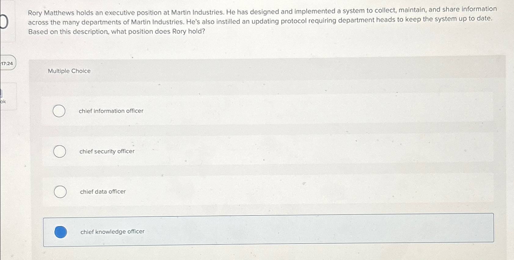 Solved Rory Matthews holds an executive position at Martin | Chegg.com