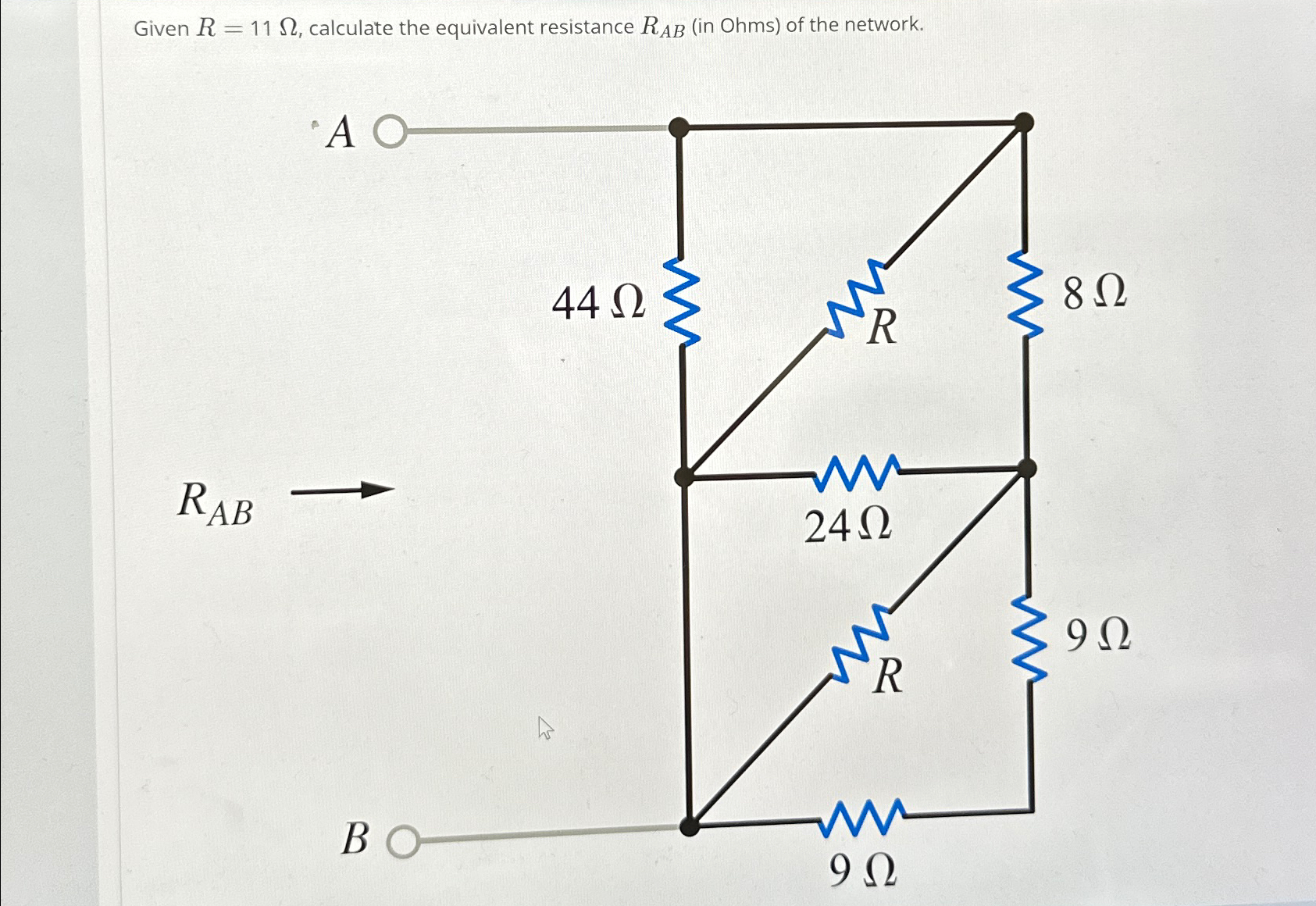 Solved Given R=11Ω, ﻿calculate the equivalent resistance | Chegg.com