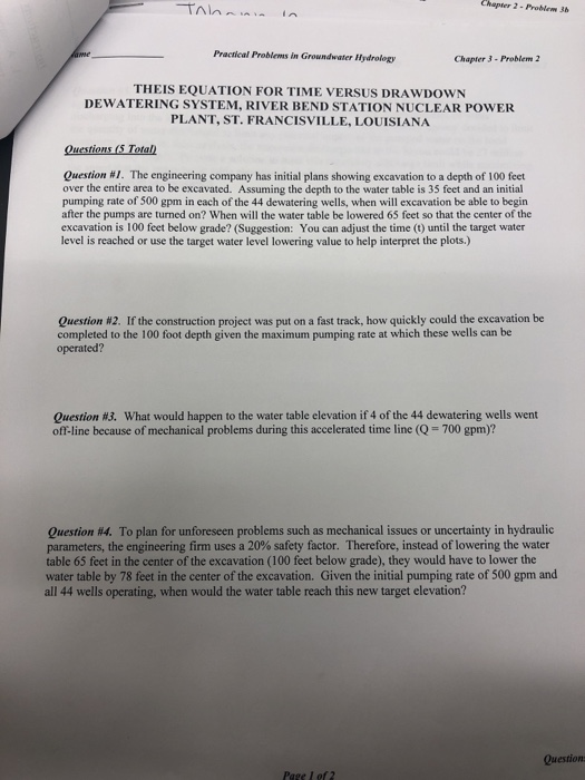 Page 1 of THEIS EQUATION FOR TIME VERSUS DRAWDOWN | Chegg.com
