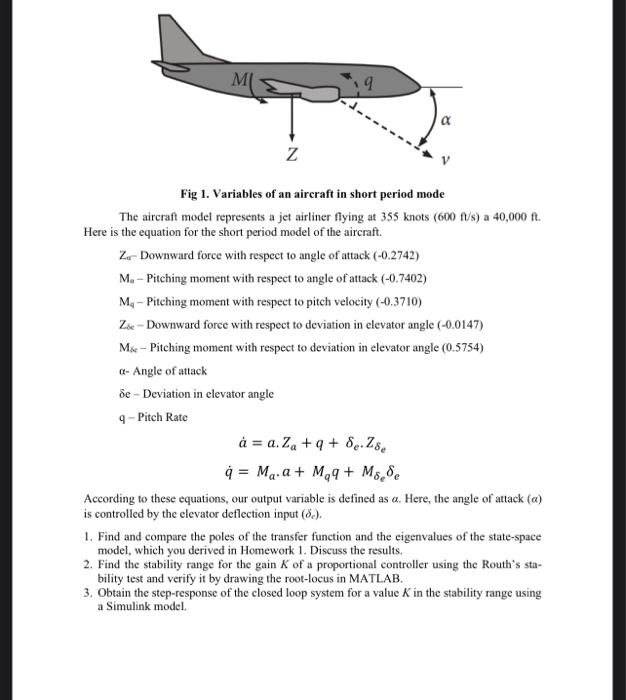 Solved Fig 1. Variables of an aircraft in short period mode | Chegg.com