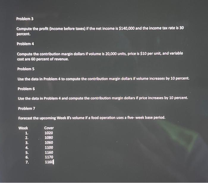 Solved Problem 3 Compute the profit (income before taxes) if | Chegg.com