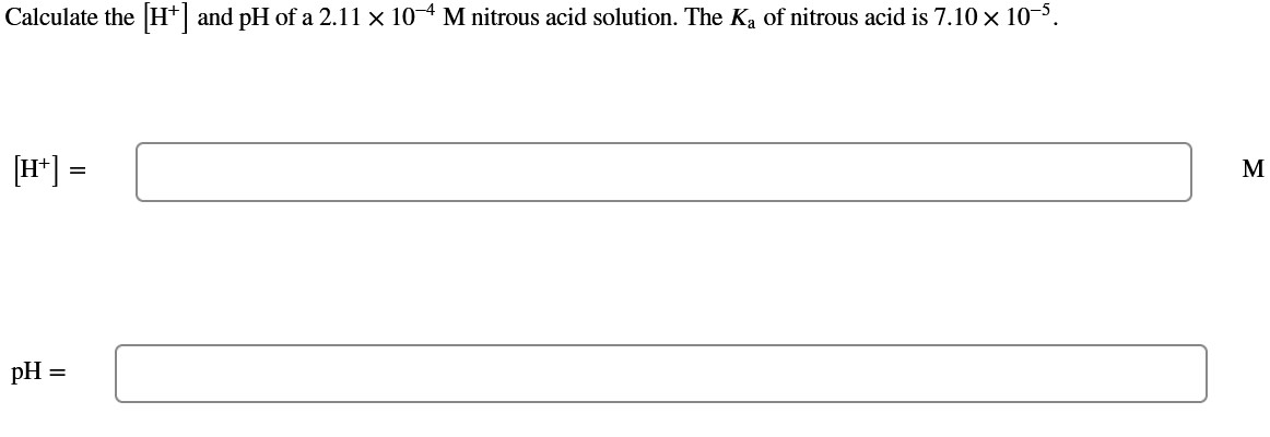 Solved Calculate the H^(+)and pH of a 2.11\times 10^(-4)M | Chegg.com