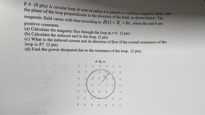 Solved P.4 (8 pts) A circular loop of wire of radius a is | Chegg.com
