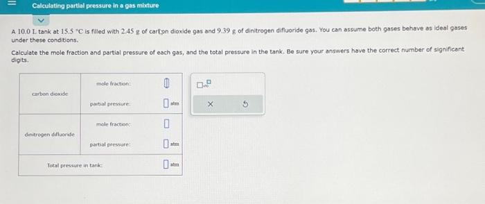 Solved Calculating partial pressure in a gas mixture A 10.0 | Chegg.com