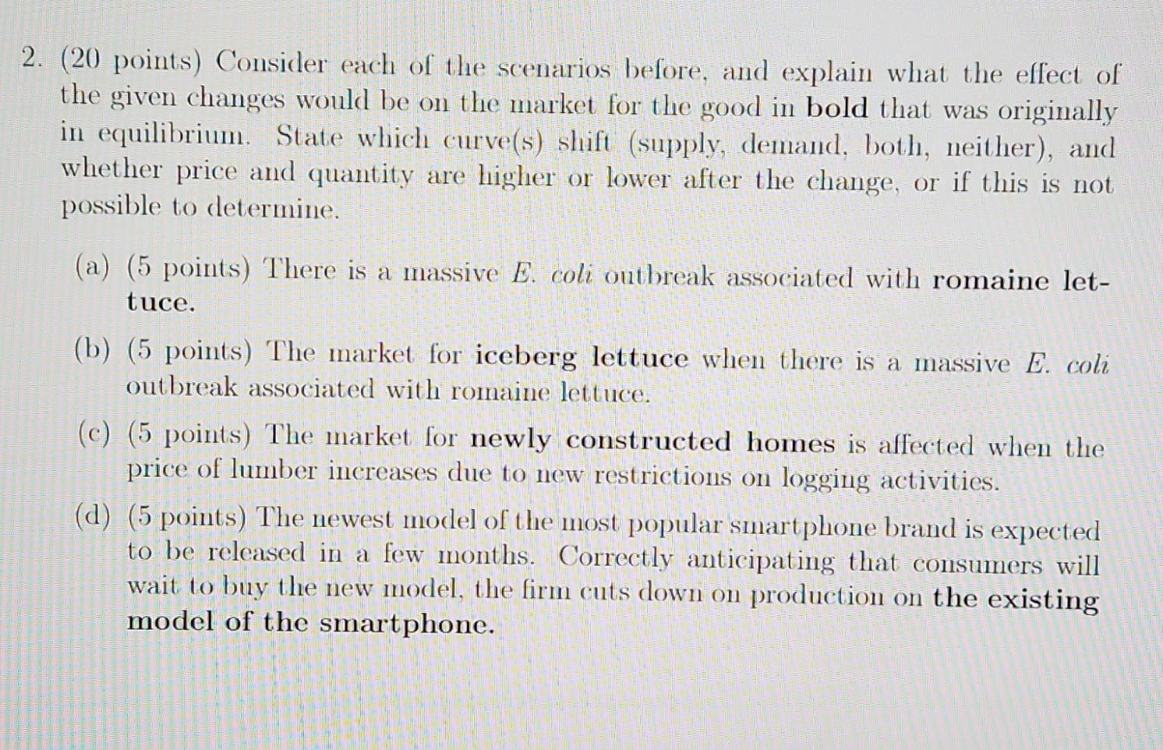 2. (20 points) Consider each of the scenarios before, | Chegg.com