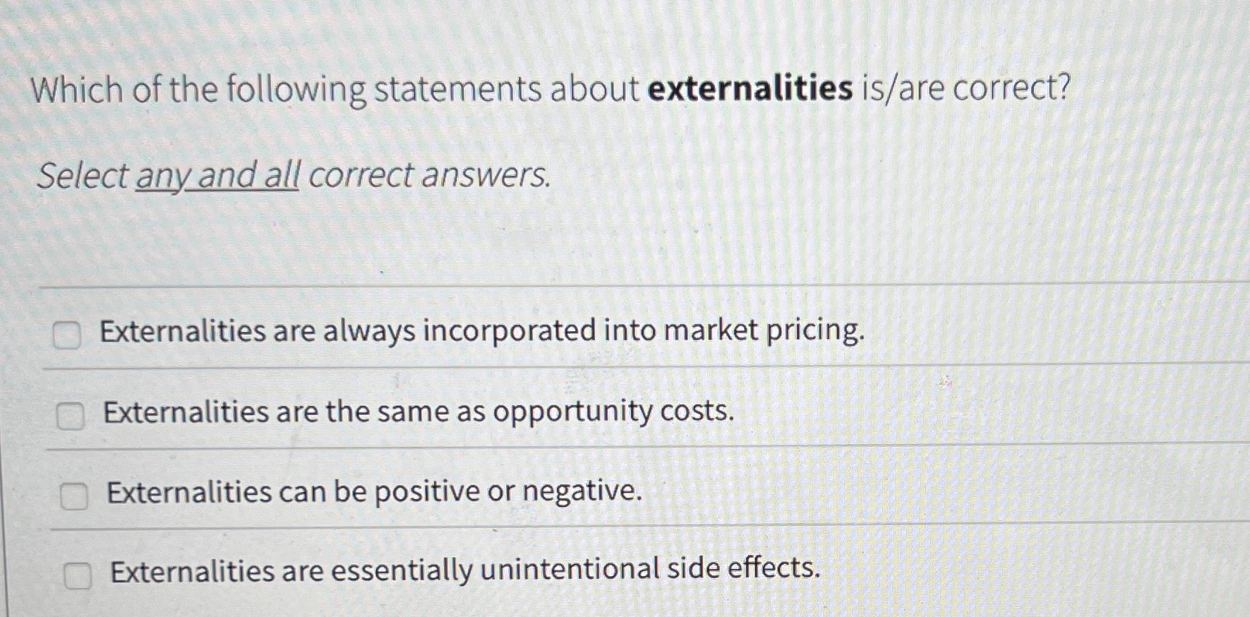 Solved Which of the following statements about externalities | Chegg.com