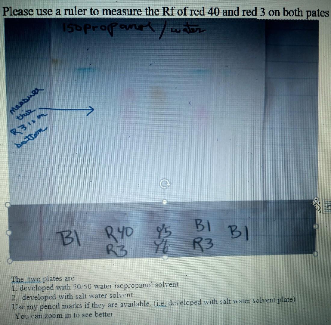Solved Please use a ruler to measure the Rf of red 40 and | Chegg.com