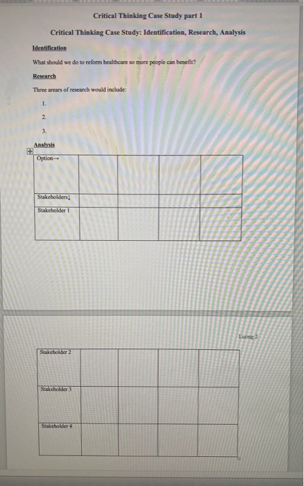 Critical Thinking Case Study part 1 Critical Thinking | Chegg.com