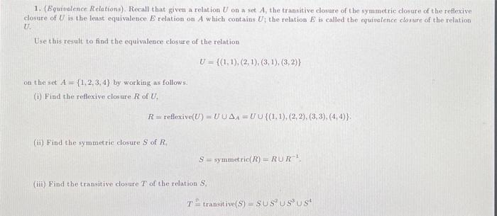 Solved 1. (Equivalence Relations). Recall that given a | Chegg.com