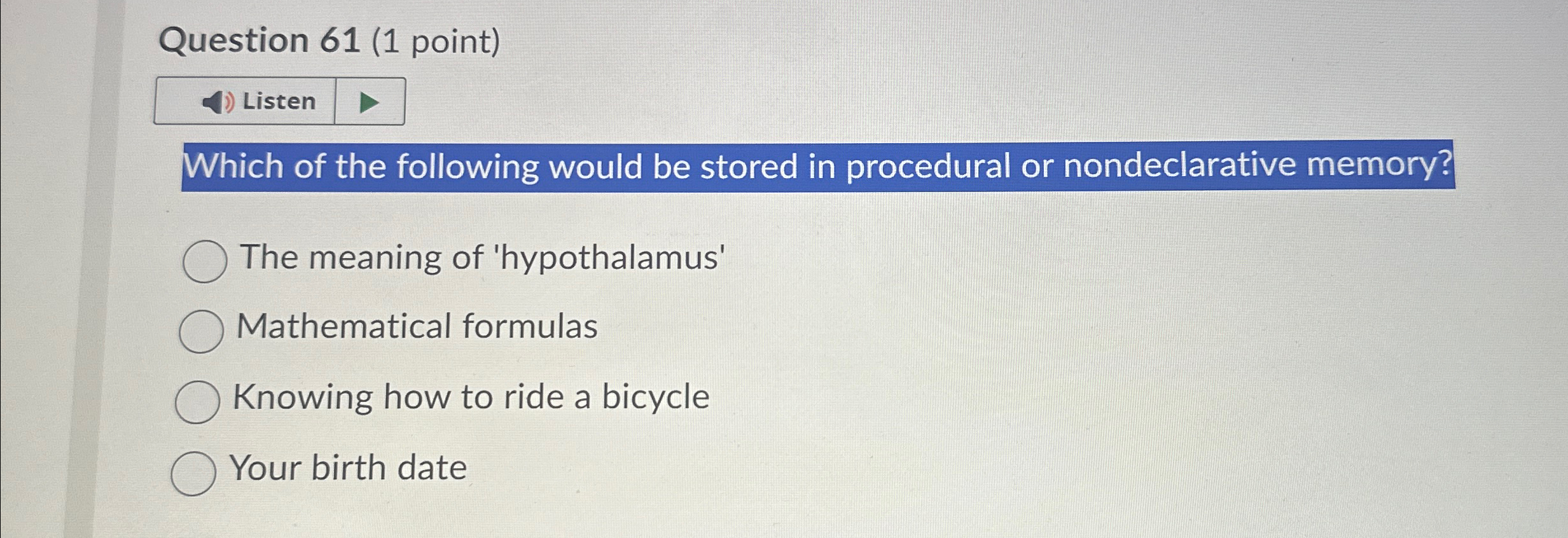 Solved Question 61 (1 ﻿point)ListenWhich of the following | Chegg.com