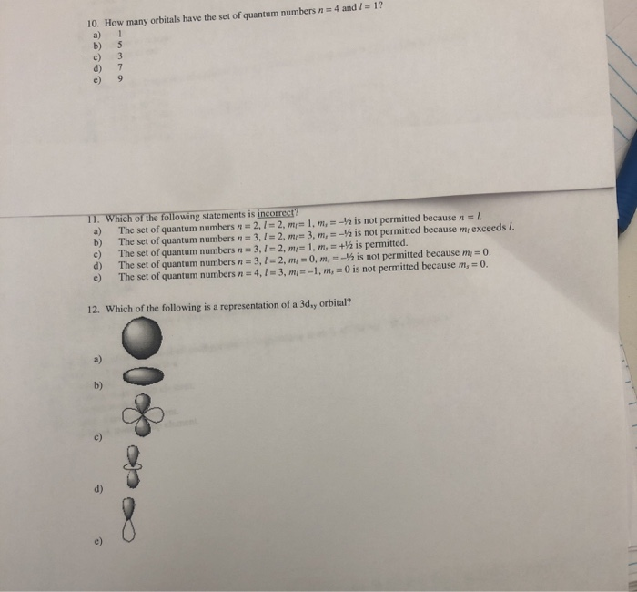 Solved 10. How many orbitals have the set of quantum numbers | Chegg.com
