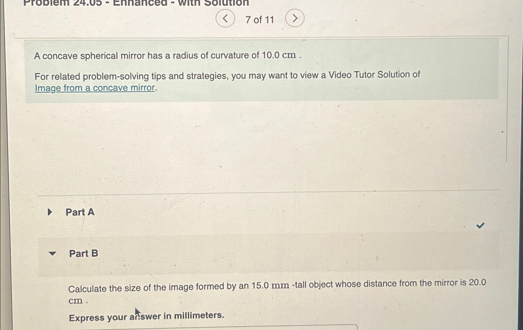 Solved 7 ﻿of 11A concave spherical mirror has a radius of | Chegg.com