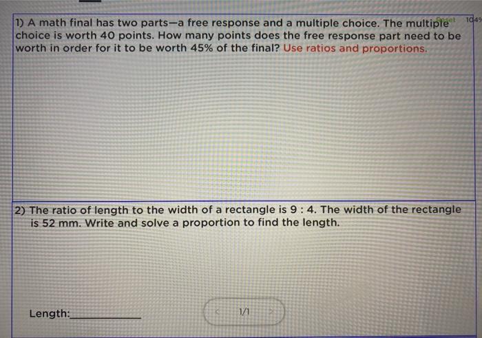 Solved 1049 1) A math final has two parts-a free response | Chegg.com