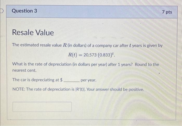 Solved The estimated resale value R (in dollars) of a | Chegg.com