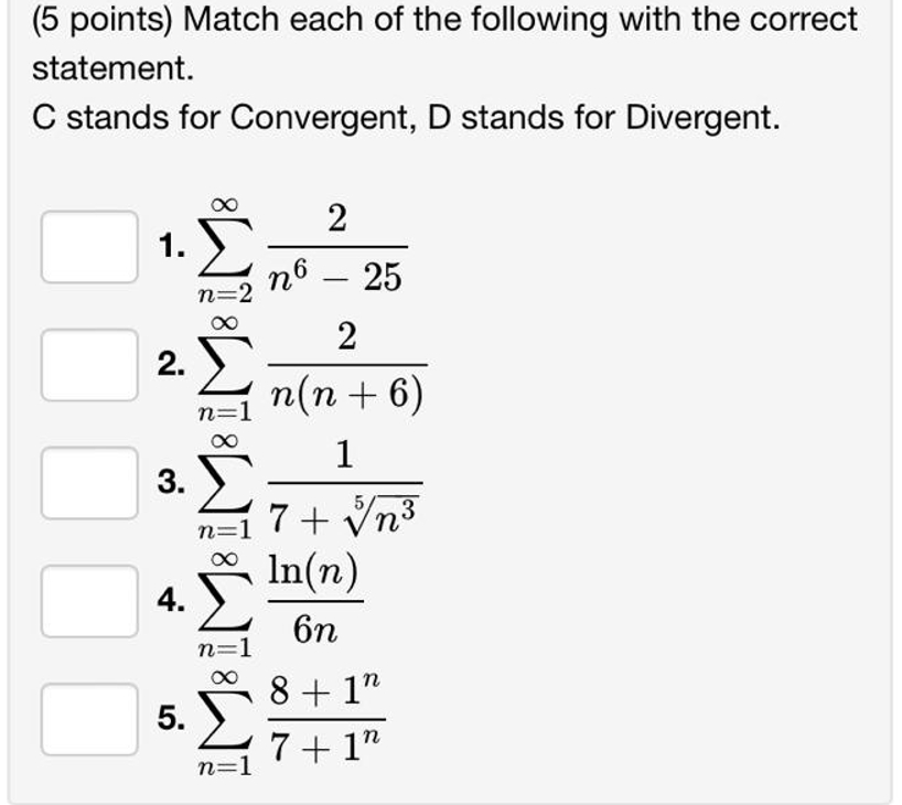 Solved (5 ﻿points) ﻿Match each of the following with the | Chegg.com