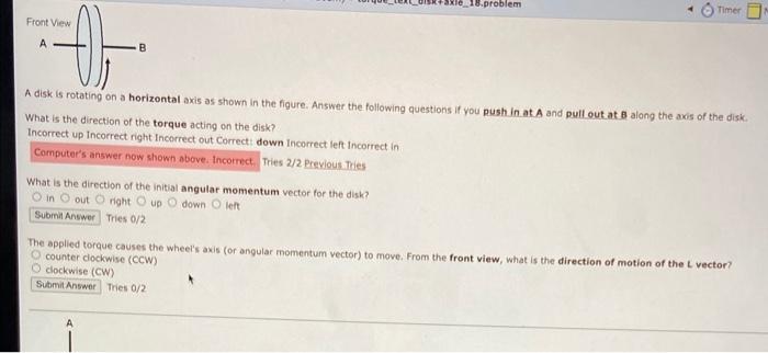 Solved A disk is rotating on a horizontal axis as shown in | Chegg.com