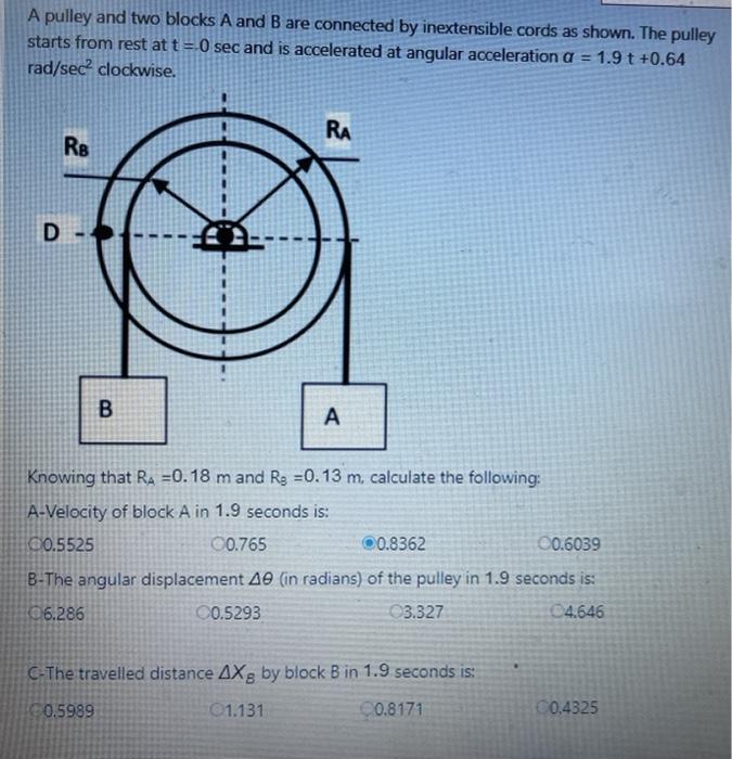 Solved A pulley and two blocks A and B are connected by | Chegg.com