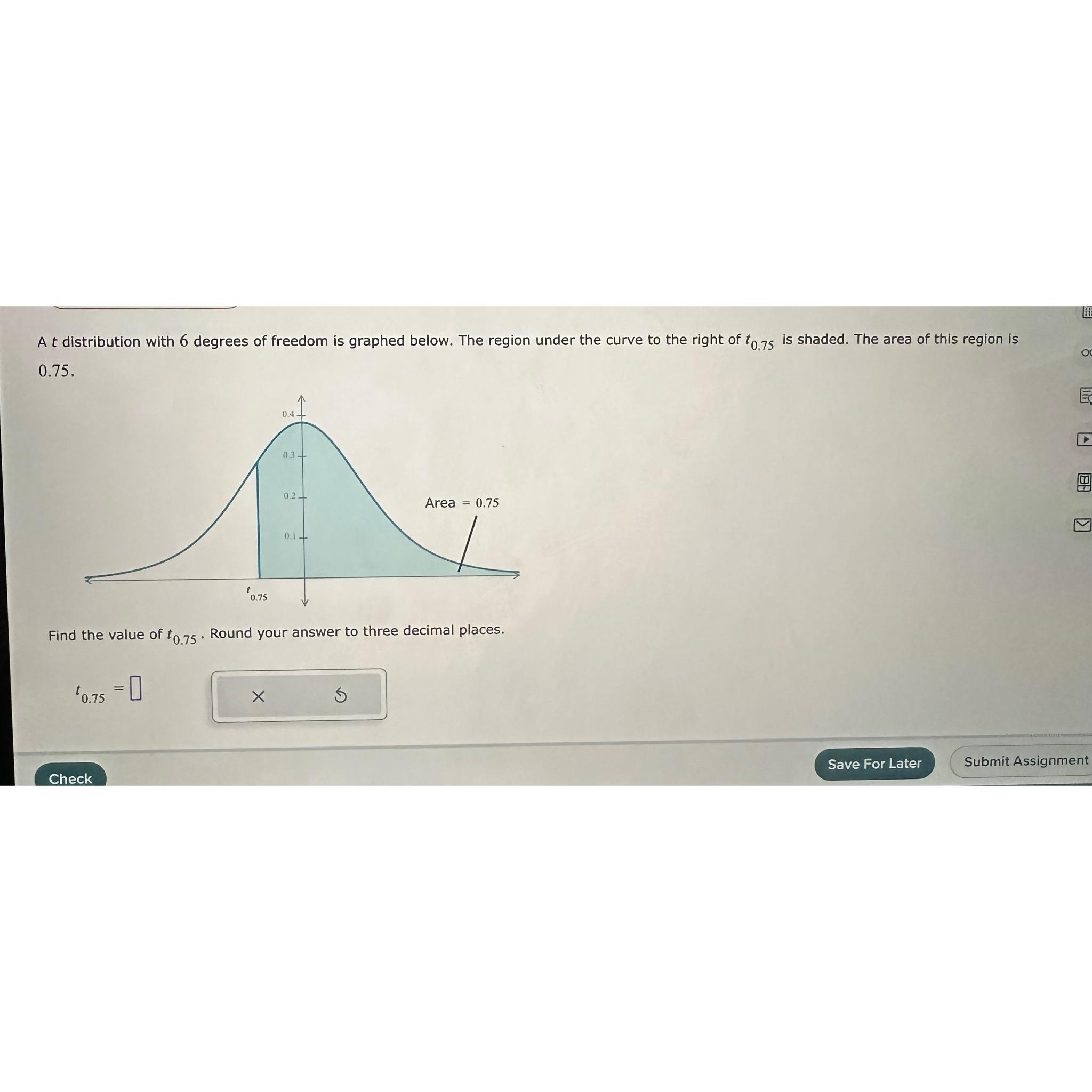 Solved A T distribution with 6 ﻿degrees of freedom is | Chegg.com