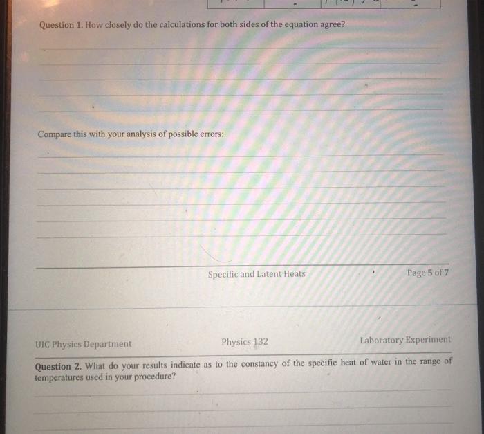 Experiment 1. Specific Heat of Water In this | Chegg.com