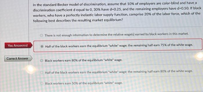 Solved In the standard Becker model of discrimination, | Chegg.com