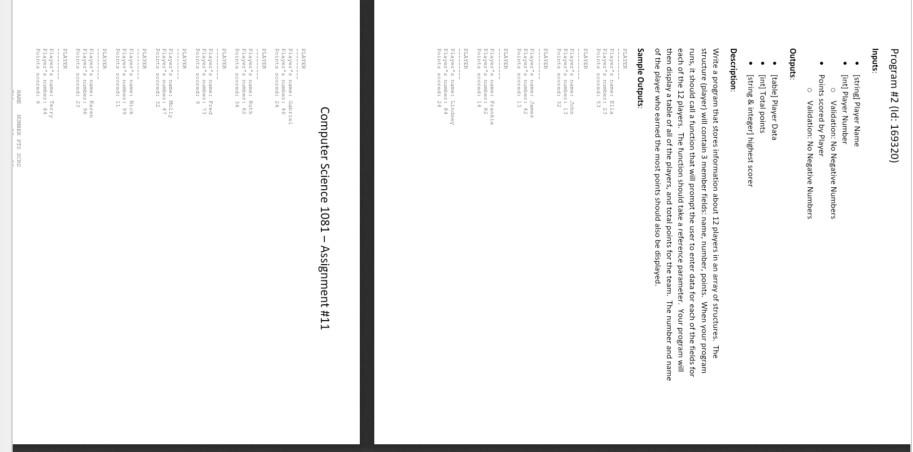 Solved Program #2 (d: 169320) Inputs . [string Player Name | Chegg.com
