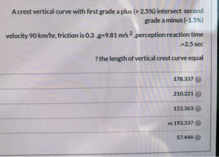 Solved A crest vertical curve with first grade a plus | Chegg.com