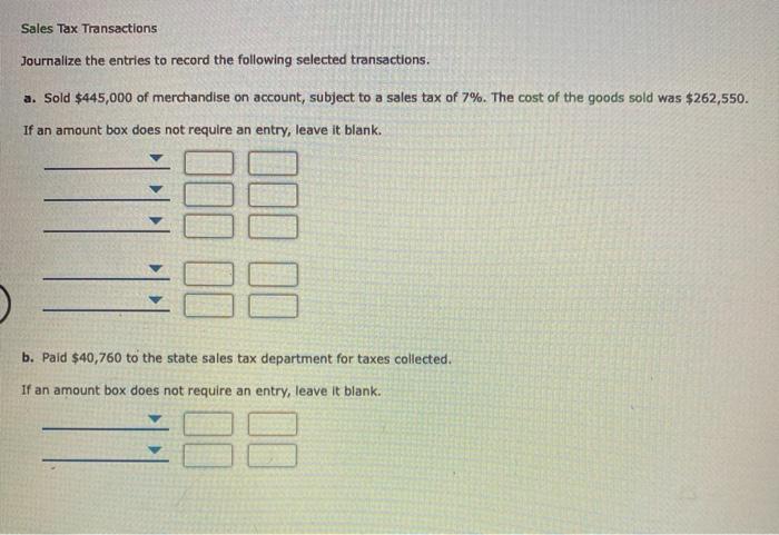 Solved Sales Tax Transactions Journalize the entries to | Chegg.com