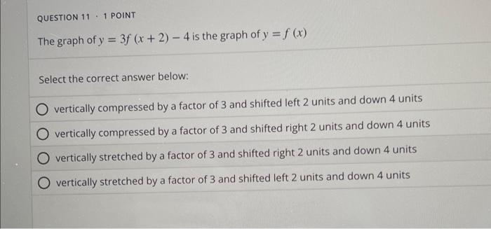 Solved The graph of y=3f(x+2)−4 is the graph of y=f(x) | Chegg.com