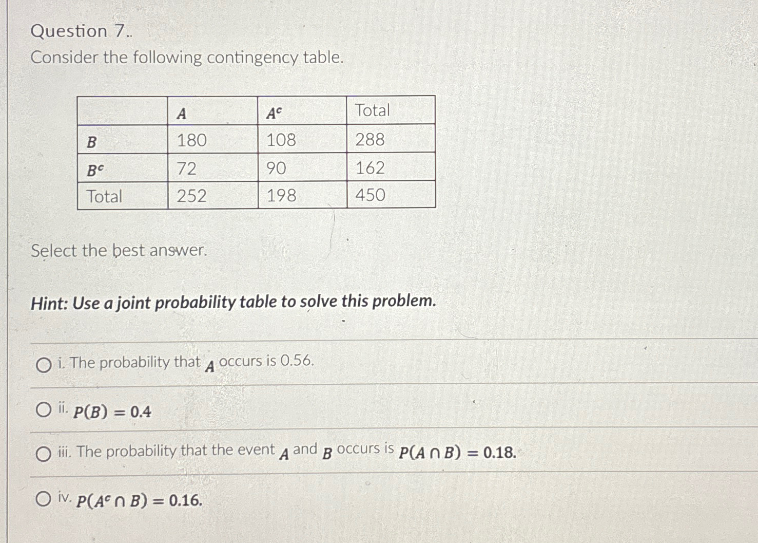 Solved Question 7.Consider the following contingency | Chegg.com
