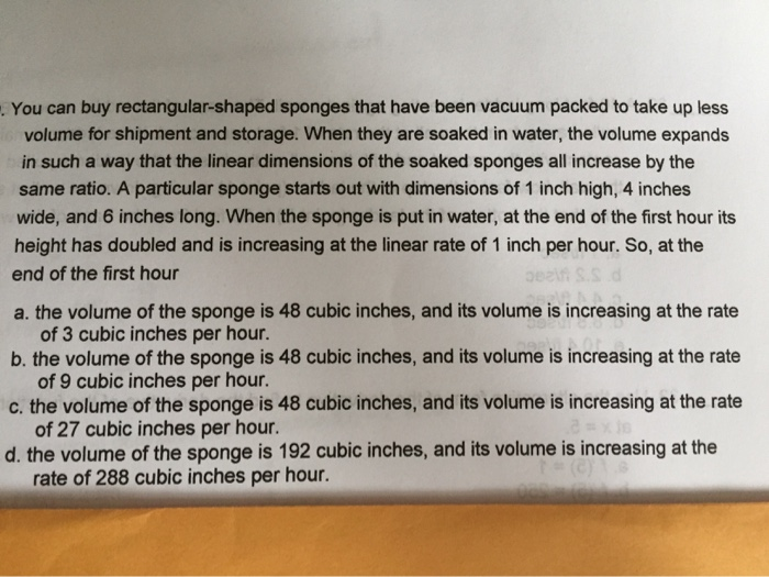 Solved You can buy rectangular-shaped sponges that have been | Chegg.com