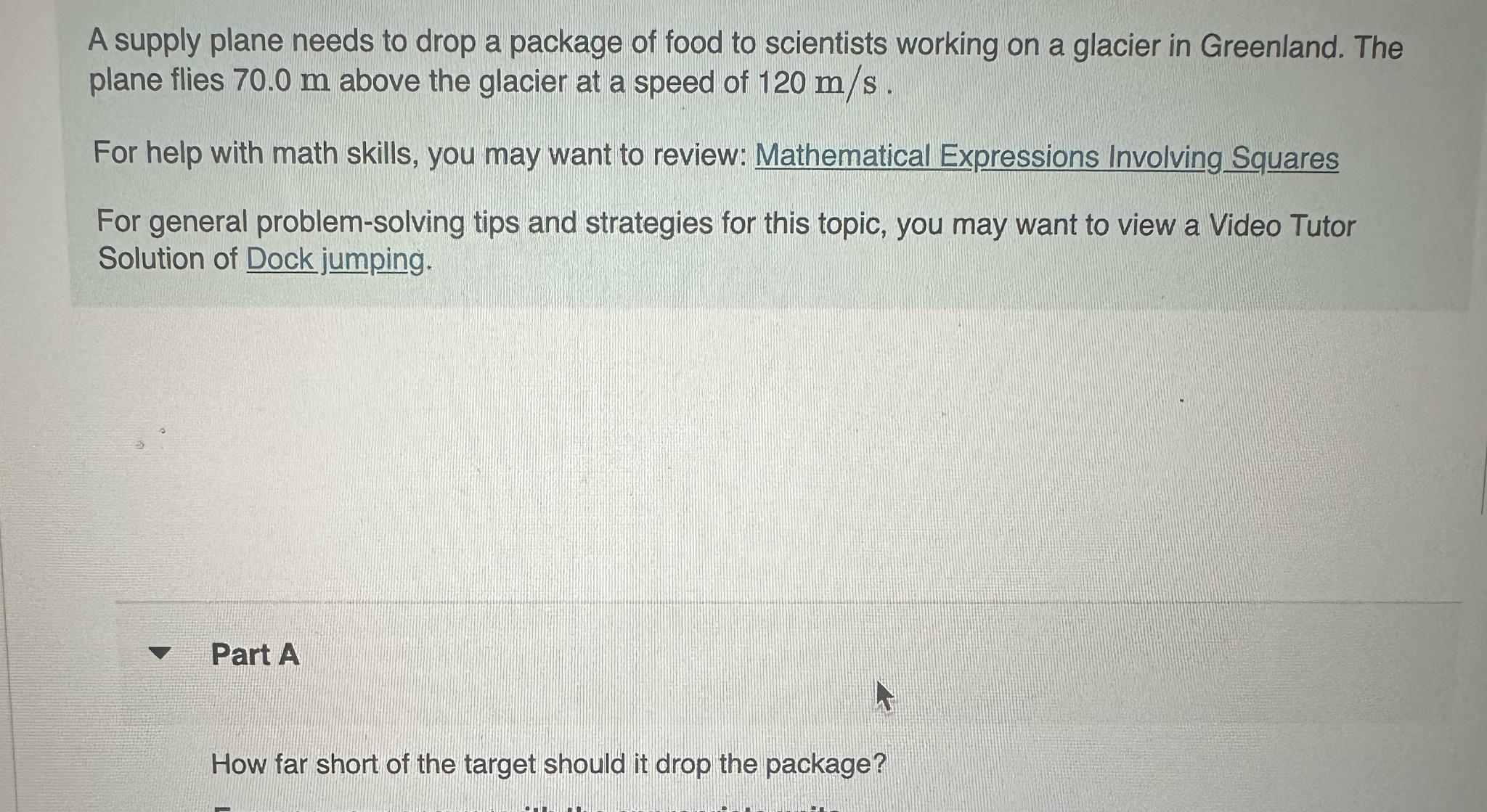 Solved A supply plane needs to drop a package of food to | Chegg.com