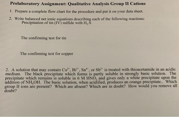 Solved Prelaboratory Assignment: Qualitative Analysis Group | Chegg.com