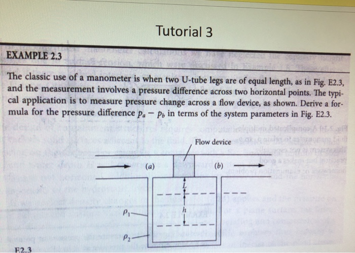 Solved Tutorial 3 EXAMPLE 2.3 The classic use of a manometer | Chegg.com