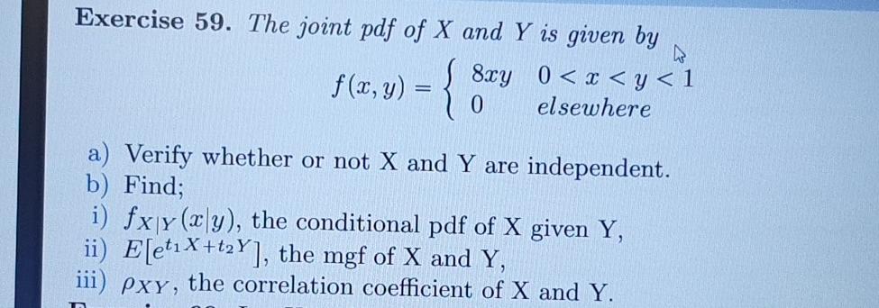 Solved Example 53. The joint pdf of X and Y is given by | Chegg.com
