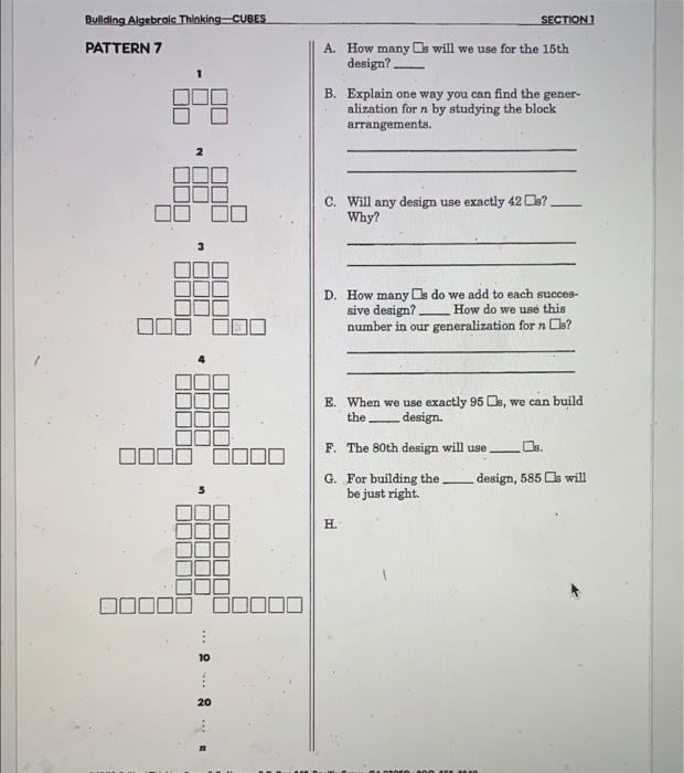 Solved SECTION Building Algebraic Thinking-CUBES PATTERN 5 | Chegg.com