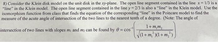 Solved Modern Geometry. The isomorphism from points in Klein | Chegg.com