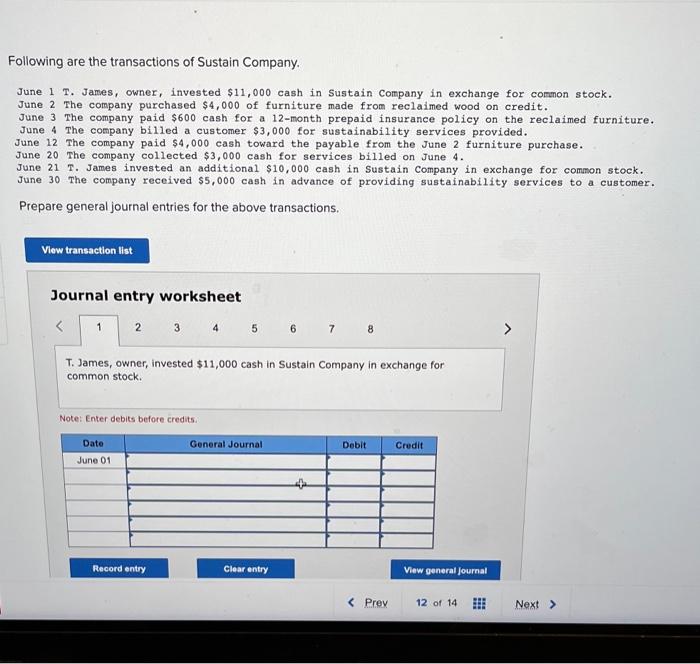 [Solved]: Following are the transactions of Sustain Company