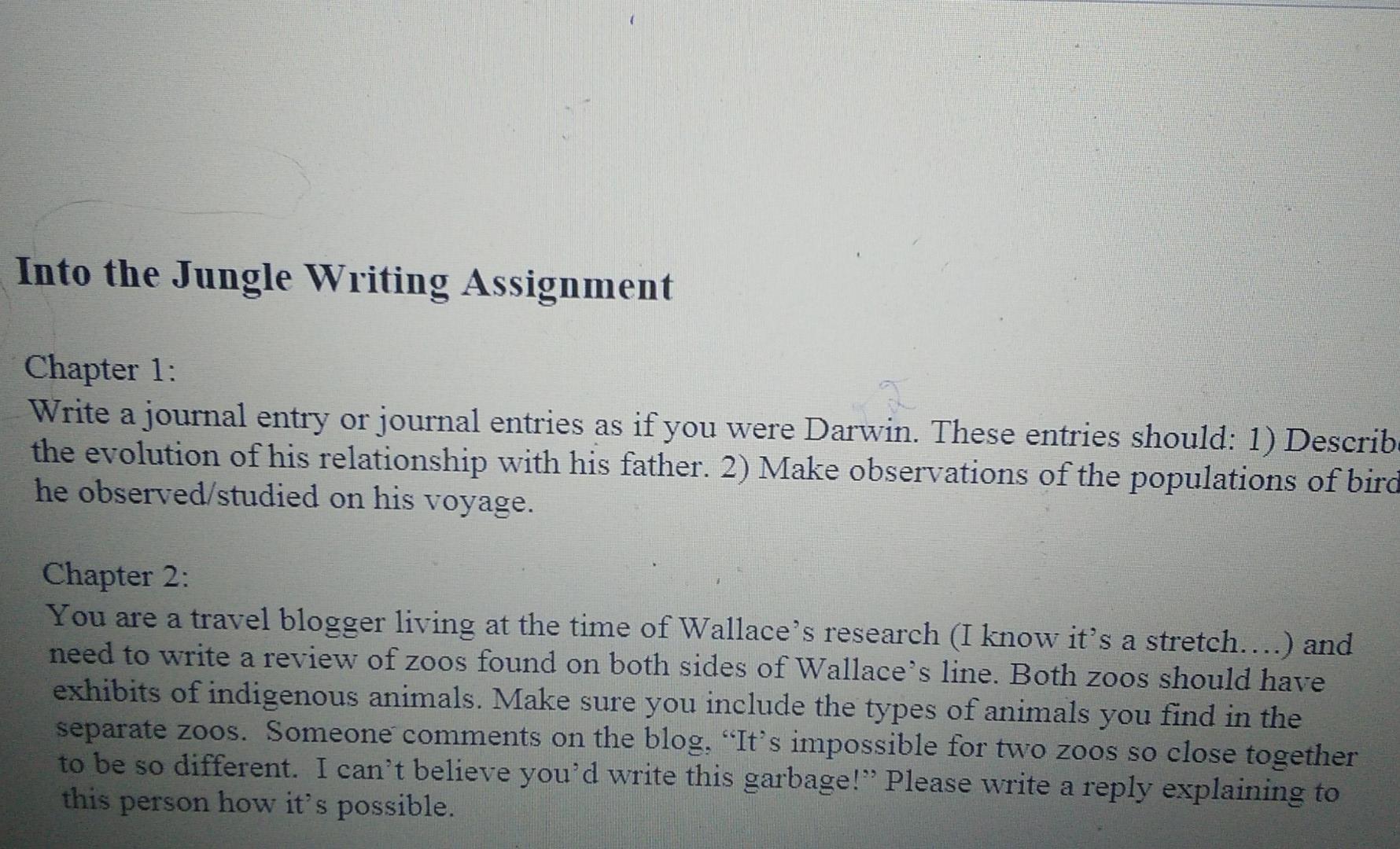 Solved Into the Jungle Writing Assignment Chapter 1: Write a | Chegg.com