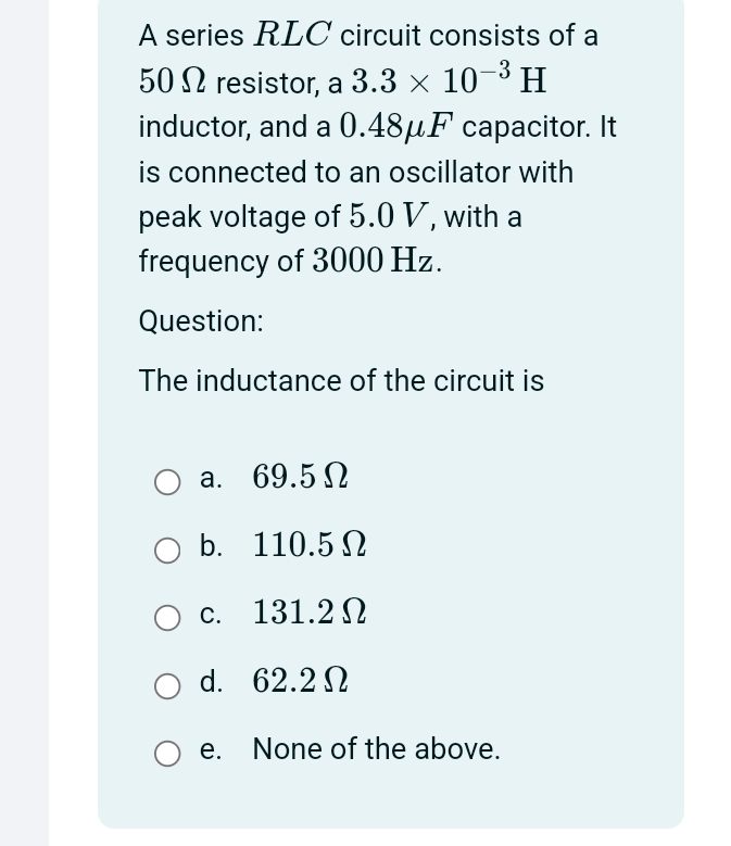 Solved A Series Rlc ﻿circuit Consists Of A50Ω ﻿resistor A