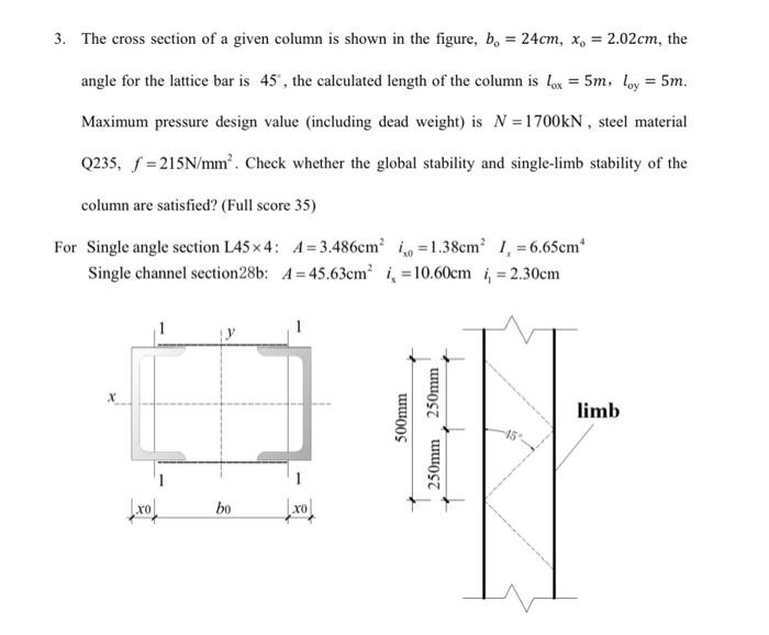 Solved 3. The cross section of a given column is shown in | Chegg.com