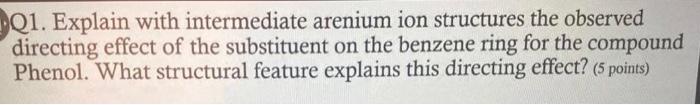 Solved Q1. Explain with intermediate arenium ion structures | Chegg.com