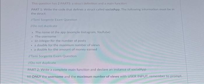 Solved This question has 2 PARTS: a struct definition and a | Chegg.com