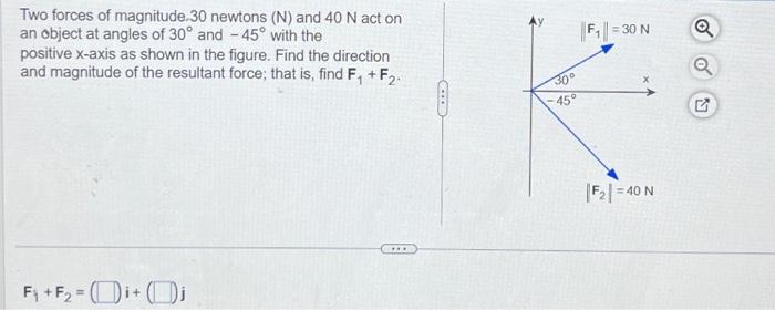 Solved Two Forces Of Magnitude 30 Newtons N And 40 N Act